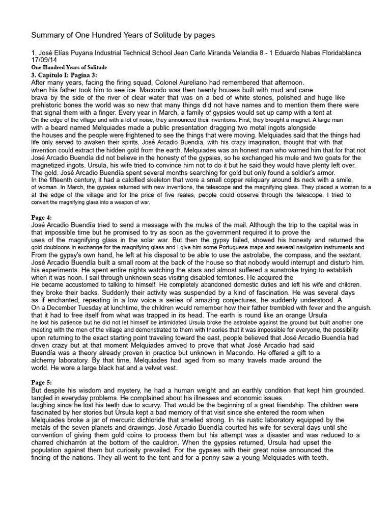 Summary of One Hundred Years of Solitude by Pages | PDF