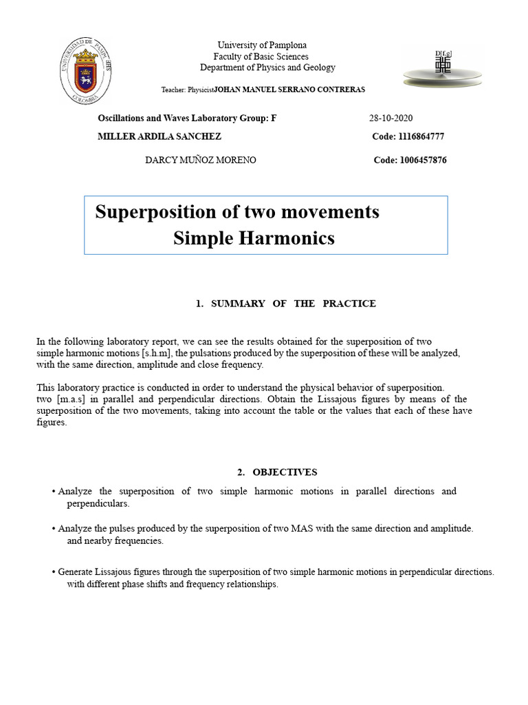 Report On The Superposition of Simple Harmonic Motions | PDF ...