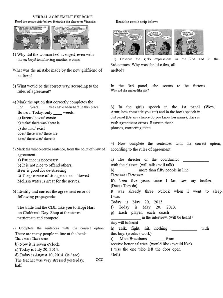 Verbal Agreement Exercise With Comic Strips | PDF | Linguistic ...