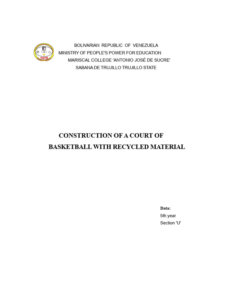 Basketball Court Construction with Recycled Materials | PDF | Waste ...