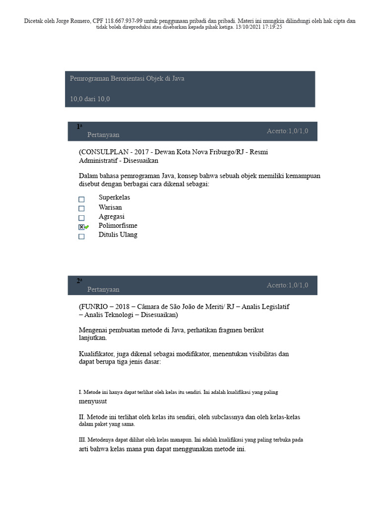 Simulasi PEMOGRAMAN BERORIENTASI OBJEK DI JAVA 2 | PDF