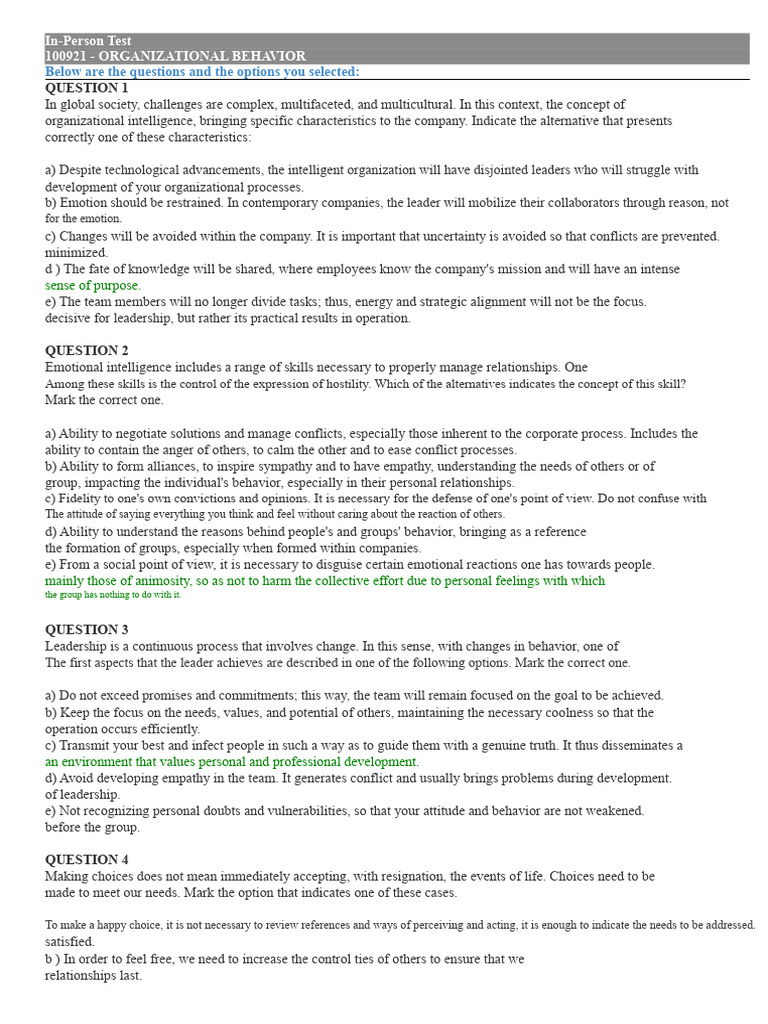 EAD Test Organizational Behavior | PDF | Communication | Leadership