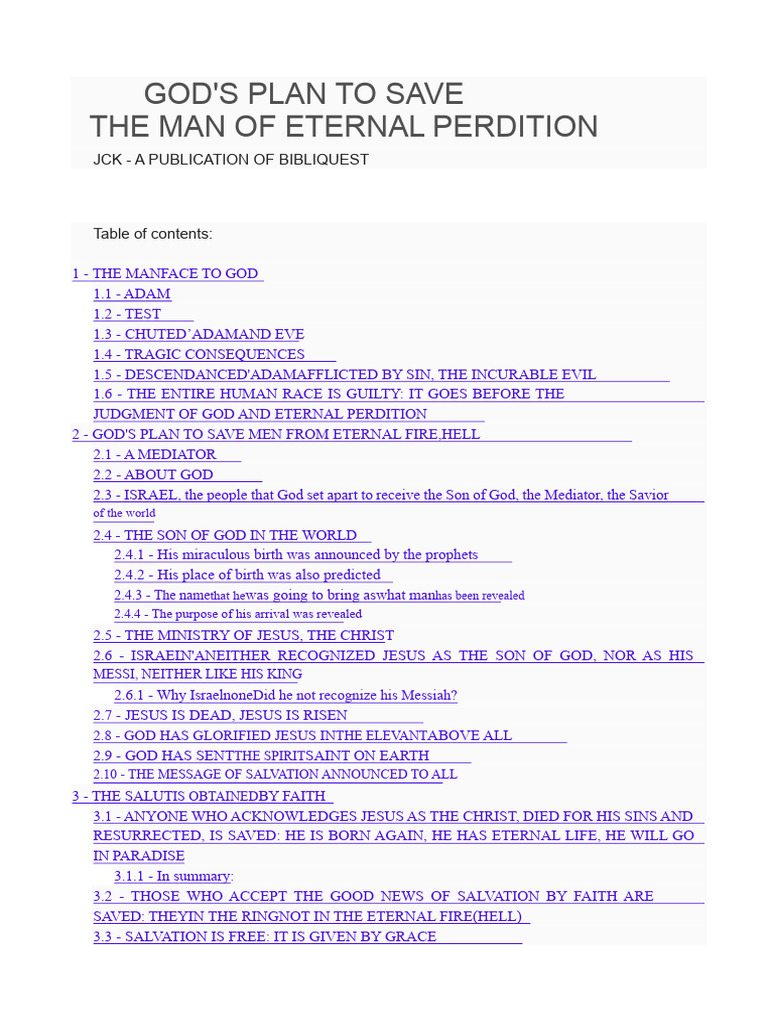 God's Plan To Save Man From Eternal Perdition | PDF | Jesus | Salvation