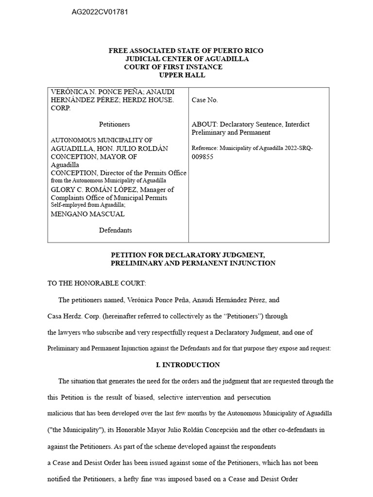 Anaudi Hernández Sues The Municipality of Aguadilla | PDF | Complaint ...