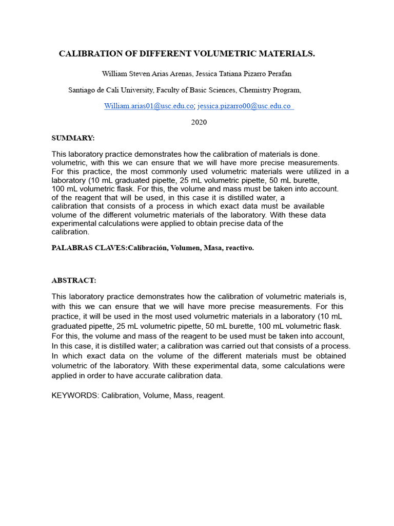 Calibration of Volumetric Lab Equipment | PDF | Volume | Calibration