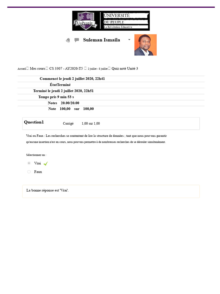 Grille de Quiz Unité 3 Révision Tentative PDF | PDF | Thread (informatique) | Informatique