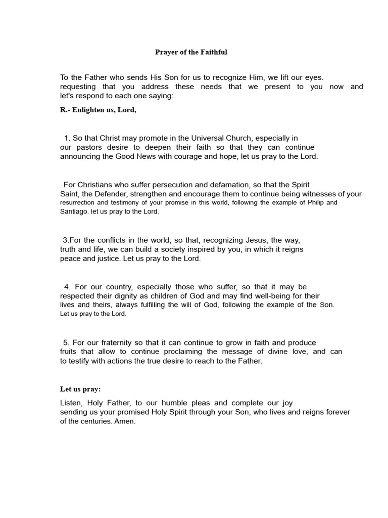Prayer of the Faithful for Hope and Peace | PDF