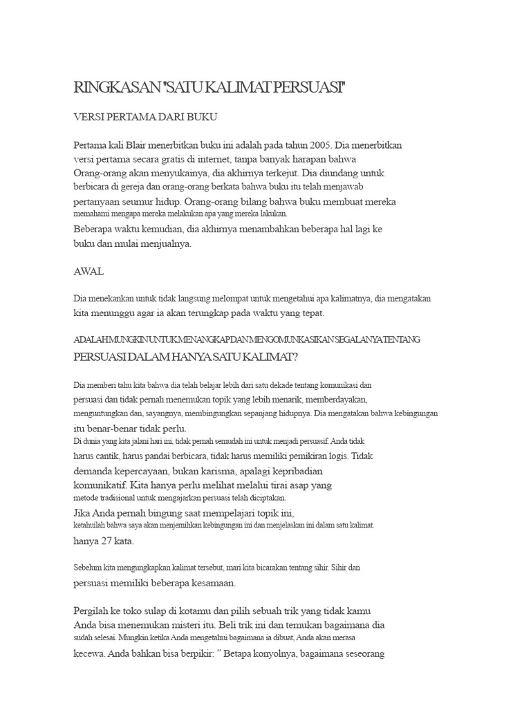 Ringkasan ''Persuasif Satu Kalimat'' | PDF