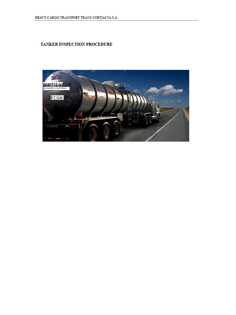 Tanker Inspection Procedure for Hazardous Materials | PDF ...