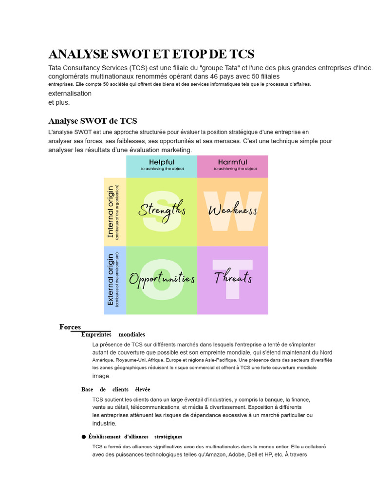 Analyse SWOT et ETOP de TCS | PDF | Cloud computing | Business