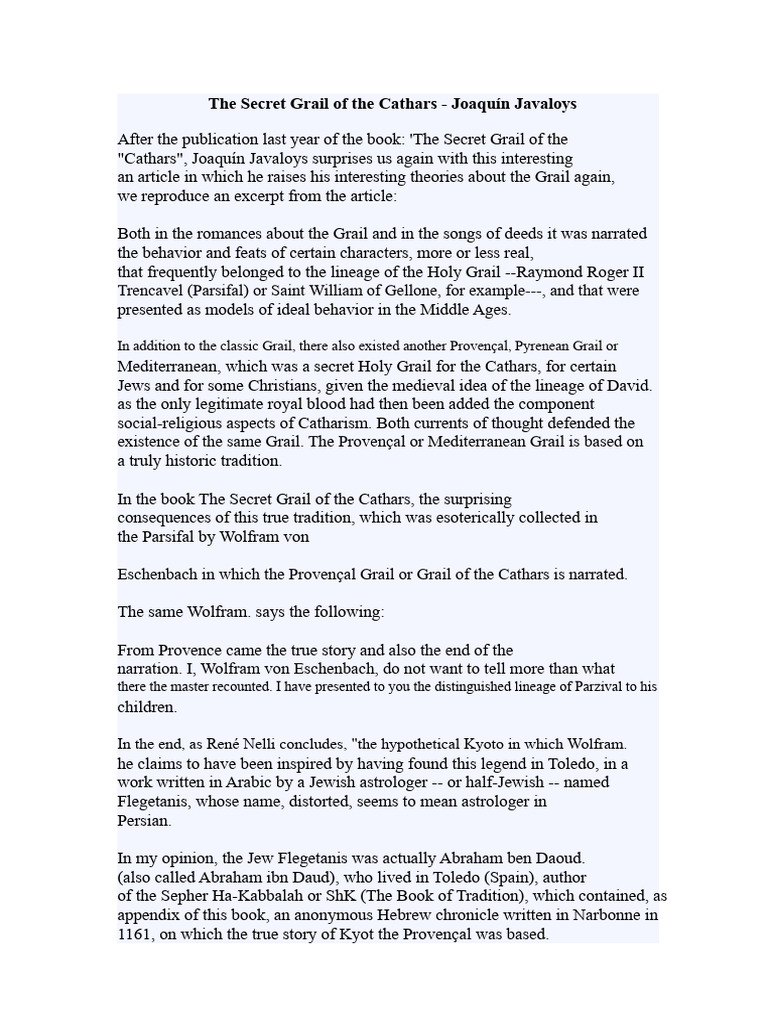 The Secret Grail of The Cathars - Joaquín Javaloys | PDF | Holy Grail ...