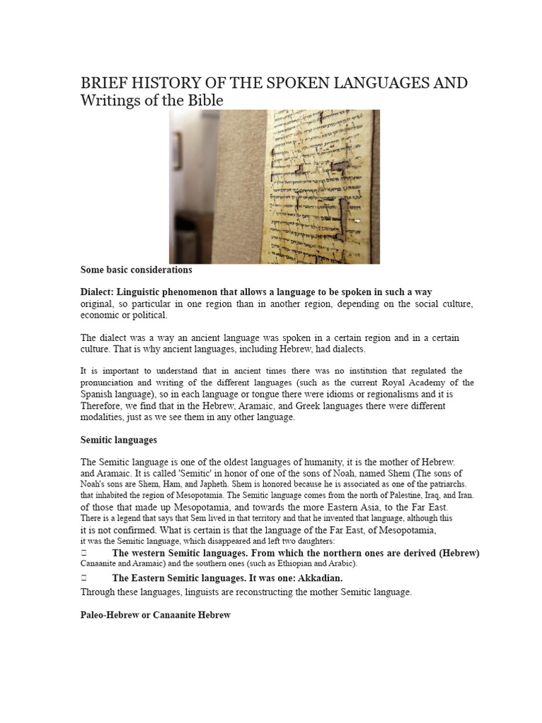 Brief History of The Spoken and Written Languages of The Bible | PDF ...