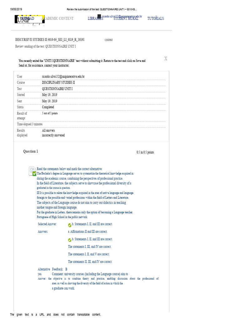 Review Sending of The Test - Questionnaire Unit I - 5010-05.. | PDF ...