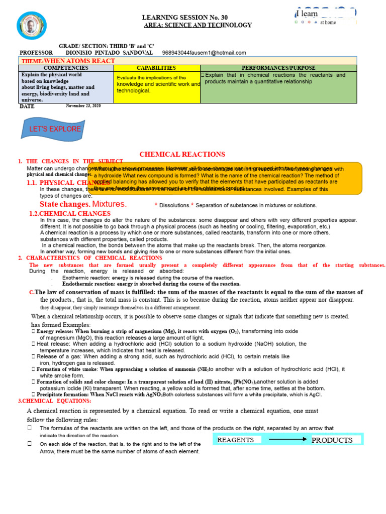 LEARNING SESSION #30-U4-C and T-3° | PDF | Stoichiometry | Chemical ...