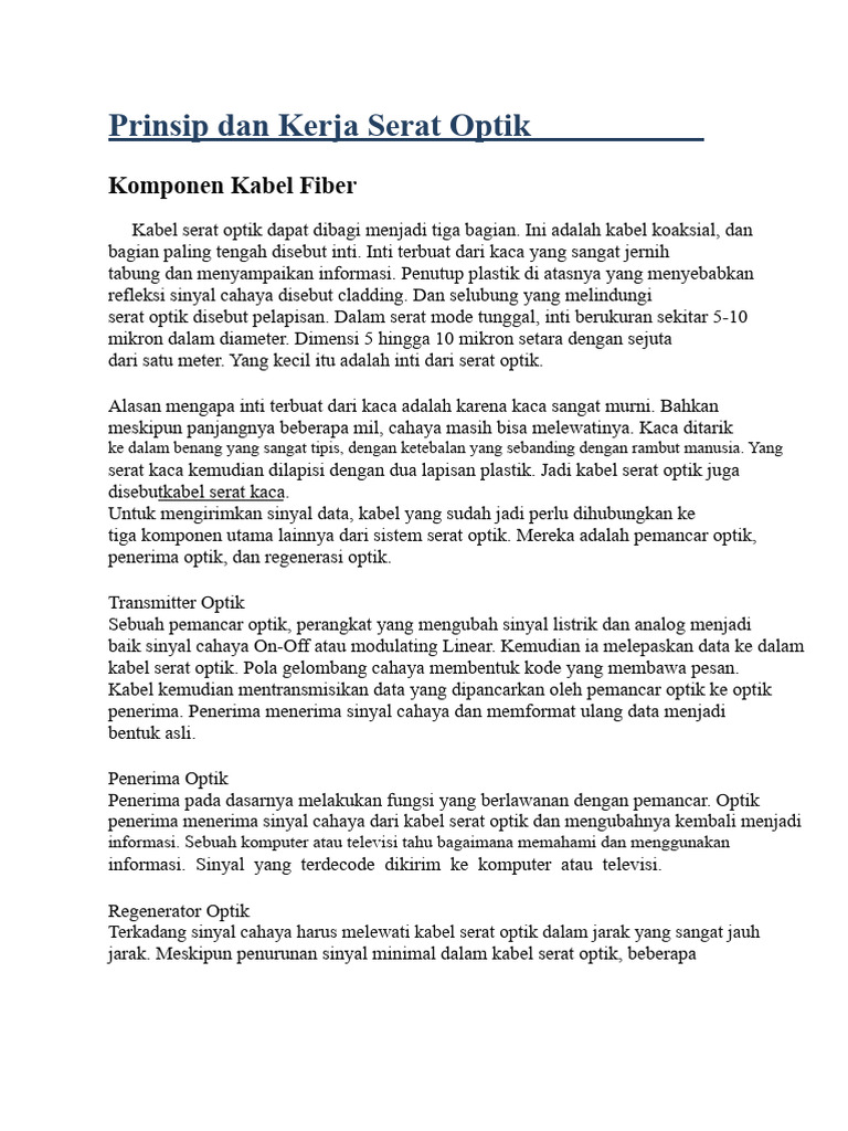 Prinsip dan Komponen Serat Optik | PDF