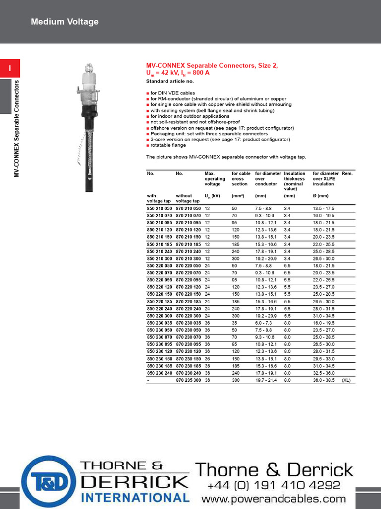 Pfisterer 850210050 CONNEX Separable Connectors Size 2 Data Sheet | PDF ...