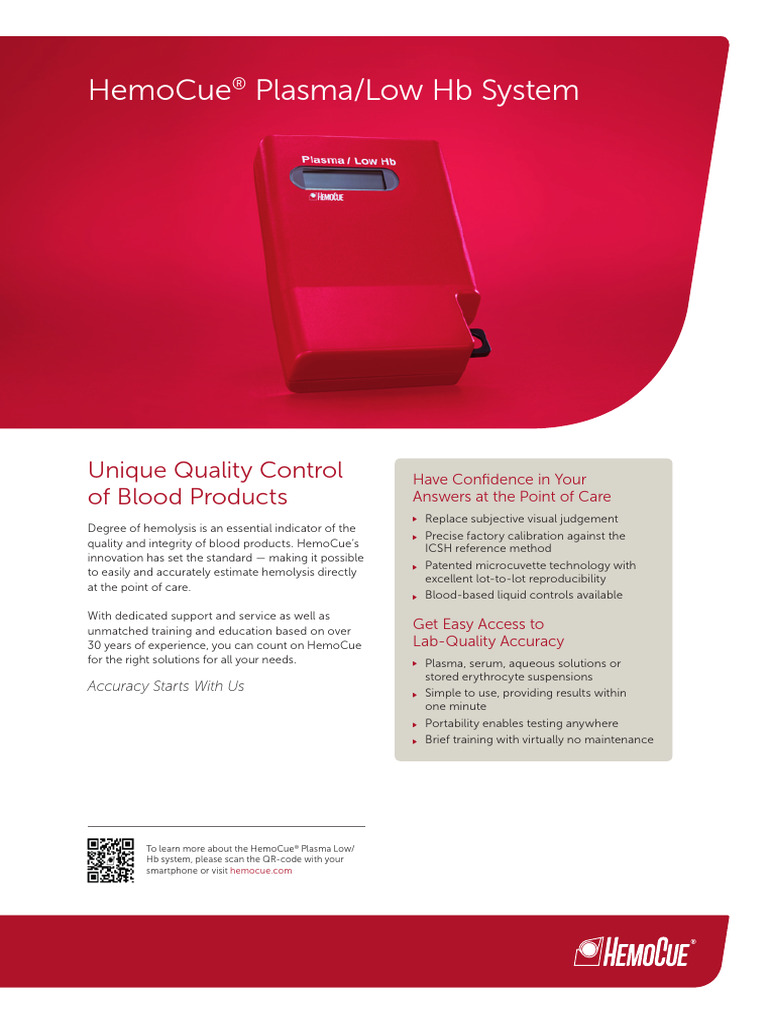 HemoCue® PlasmaLow HB System | PDF | Blood Plasma | Calibration