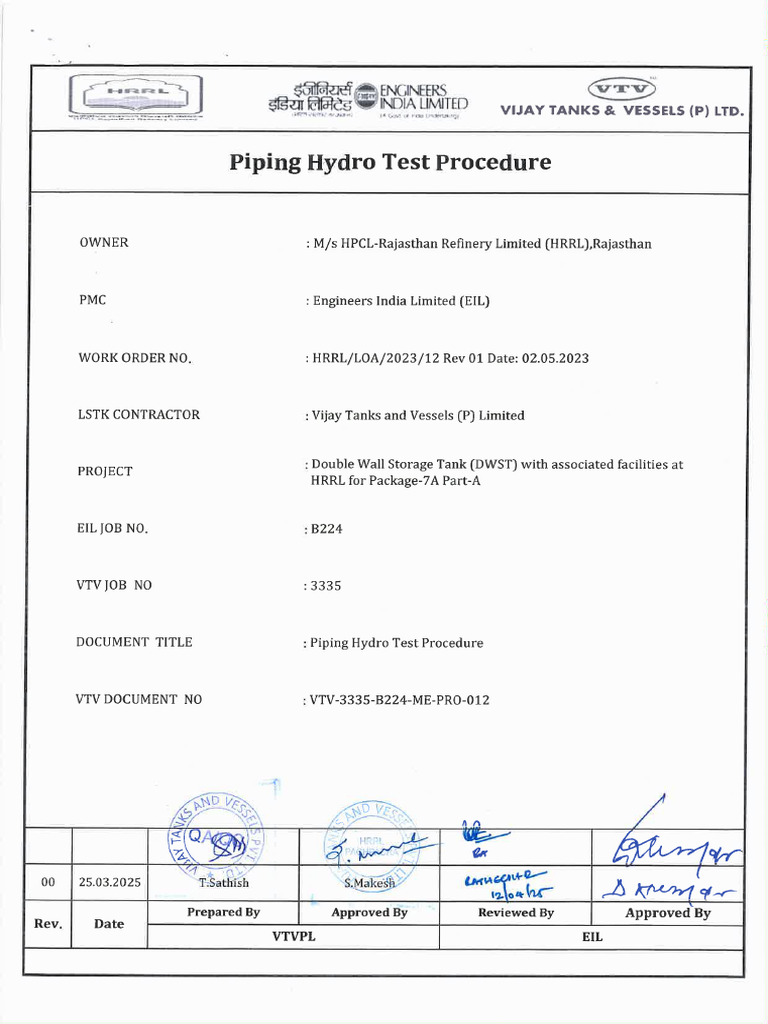 12.piping Hydro Test Procedure | PDF