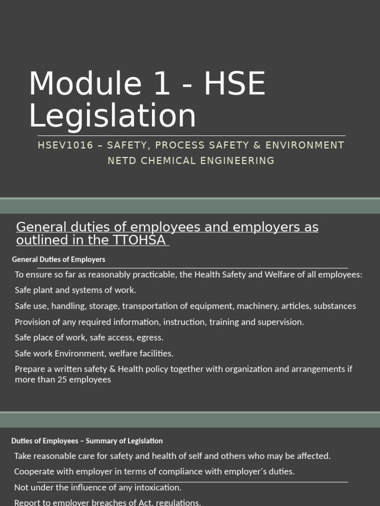 Module 1 - HSE Legislation | PDF | Air Pollution | Occupational Safety And Health