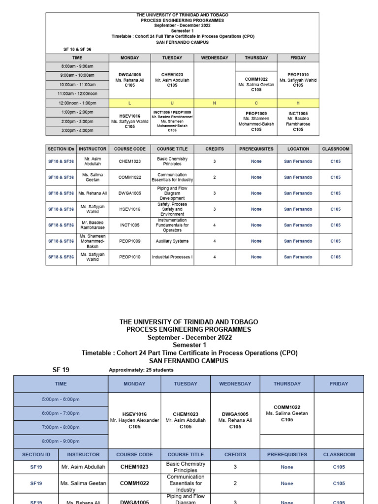 CPO Timetable - Sep To Dec 2022 - New Students | PDF