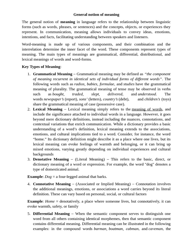 General Notion of Meaning | PDF | Semantics | Word