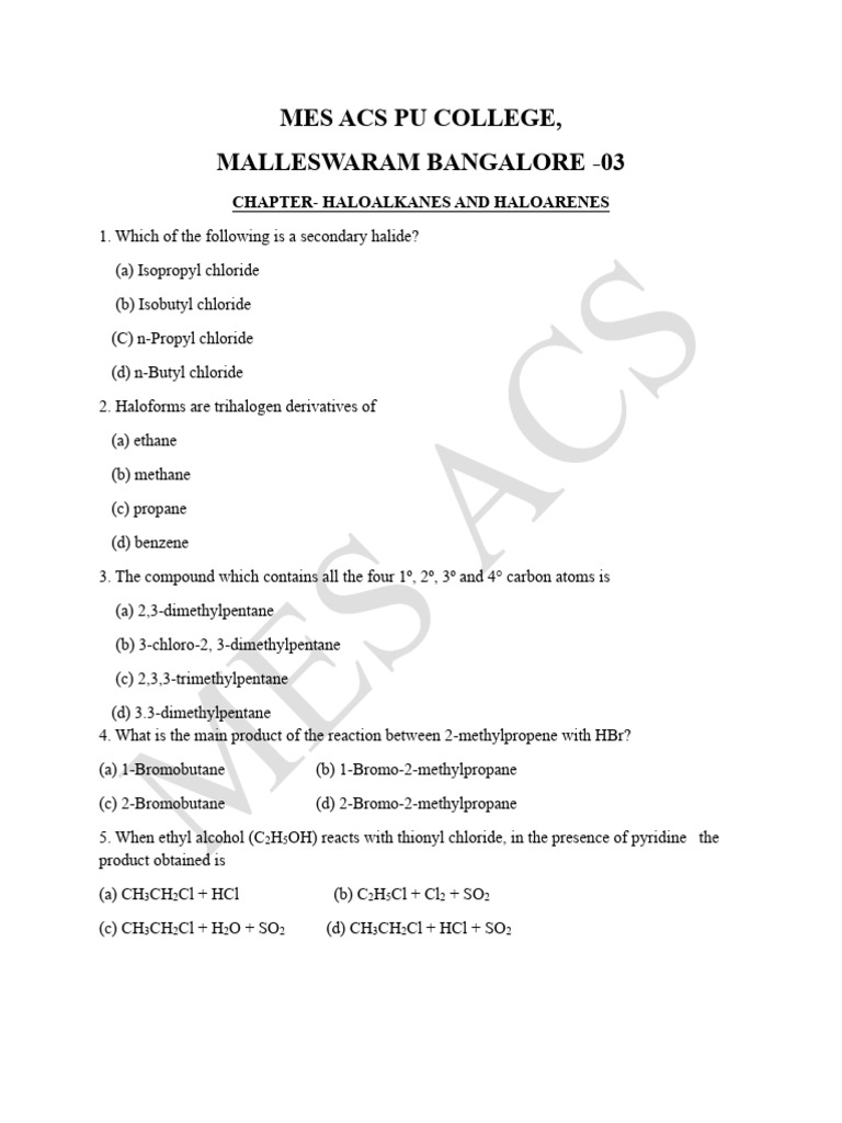 Mes Acs Cet Neet Haloalkane and Haloarenes | PDF | Organic Compounds ...