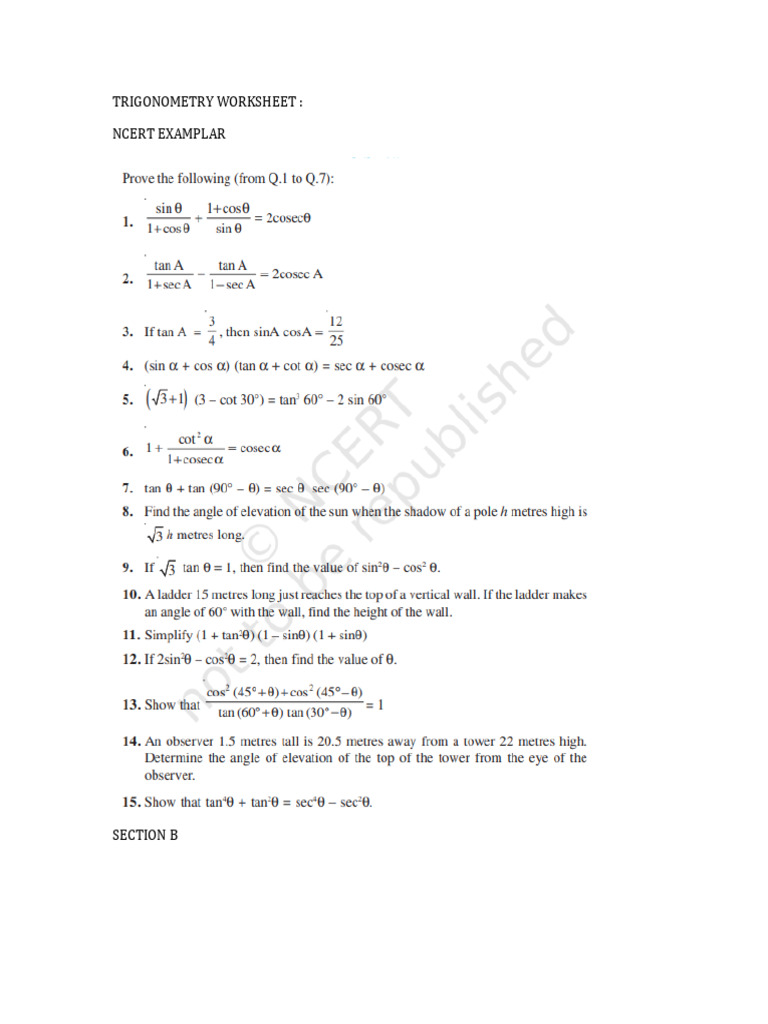 Trigo Worksheet | PDF