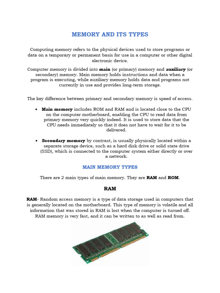 Memory and Its Types | PDF | Random Access Memory | Computer Data Storage