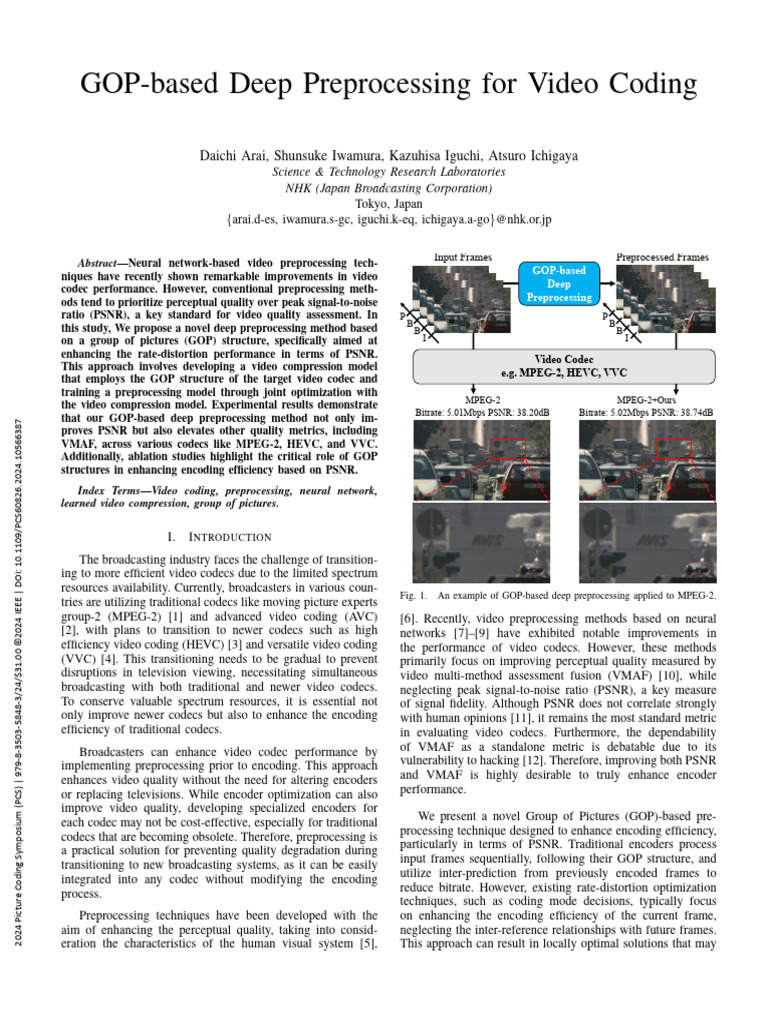 GOP-Based Deep Preprocessing For Video Coding | PDF | Data Compression ...