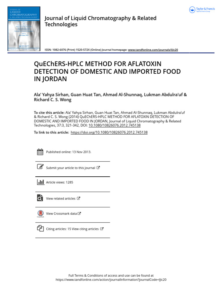 Quechers-Hplc Method For Aflatoxin Detection of Domestic and Imported ...