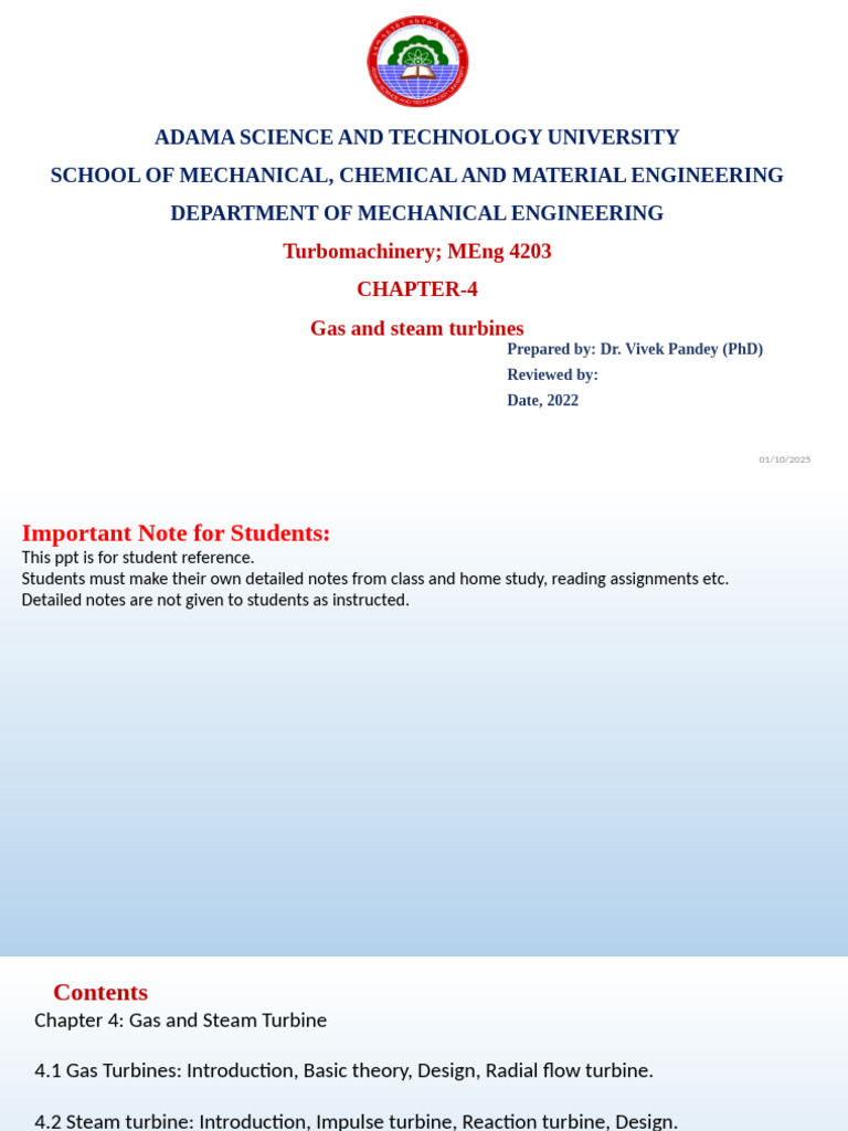 CH 4 Turbomachinery MEng 4203 CH 4 Lecture | PDF | Turbine | Turbomachinery