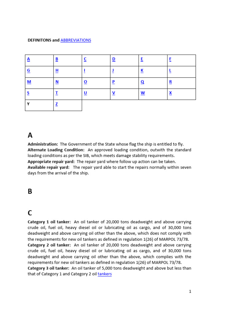 01 Definitions and Abbreviations | PDF | Oil Tanker | Ships