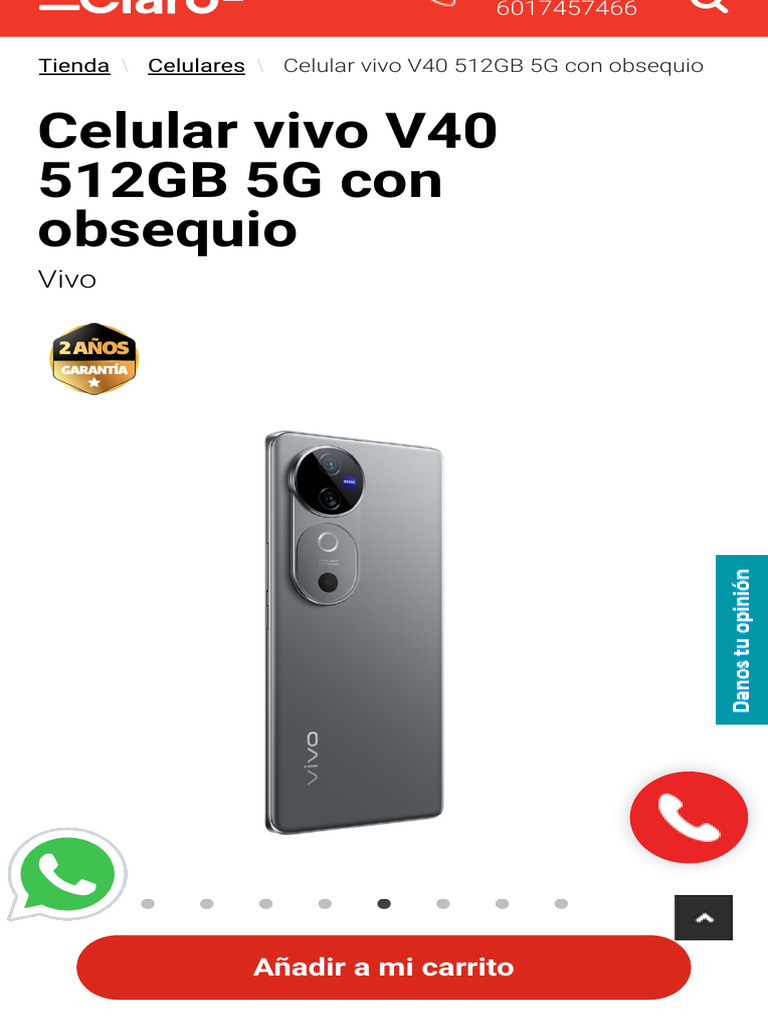 Celular Vivo V40 512GB 5G Con Obsequio Tienda Online Claro Colombia | PDF