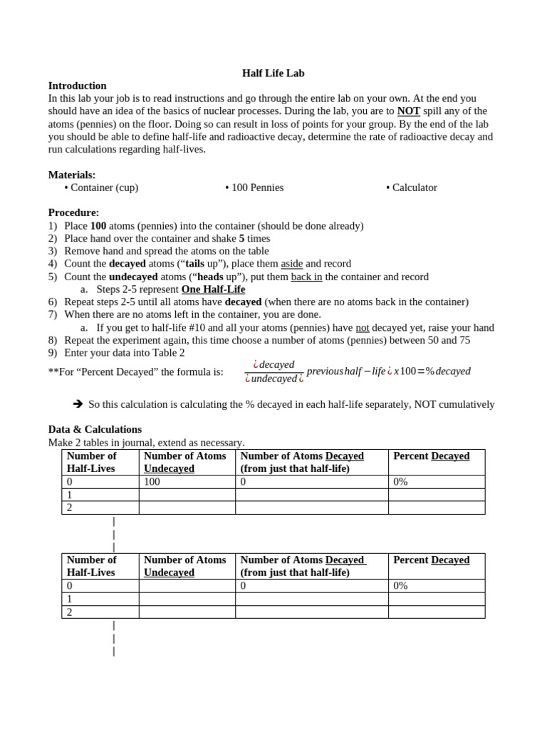 Half-Life and Radioactive Decay Lab | PDF | Atoms | Nuclear Chemistry
