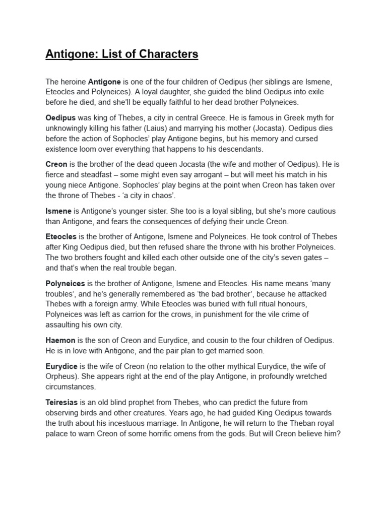 Antigone Character Overview and Analysis | PDF