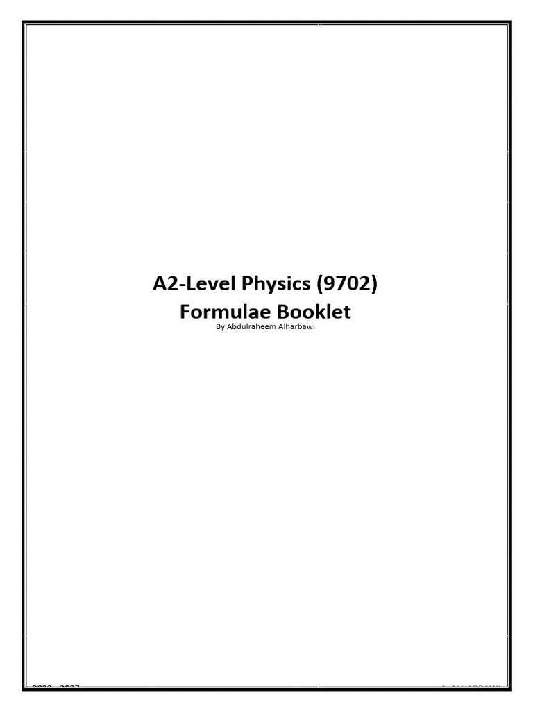 CIE 9702 A2 Level Physics Formulae Booklet - Abdulraheem Alharbawi ...