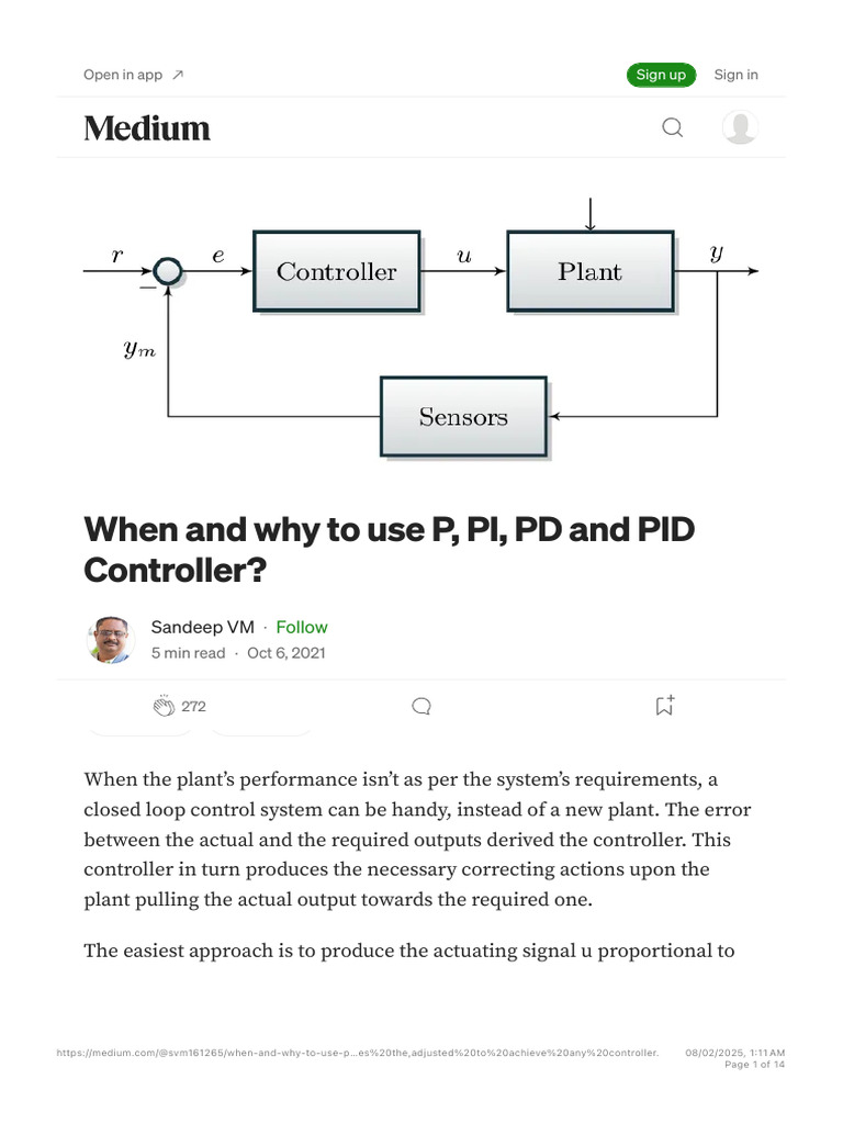 When and Why To Use P, PI, PD and PID Controller by Sandeep VM Medium ...
