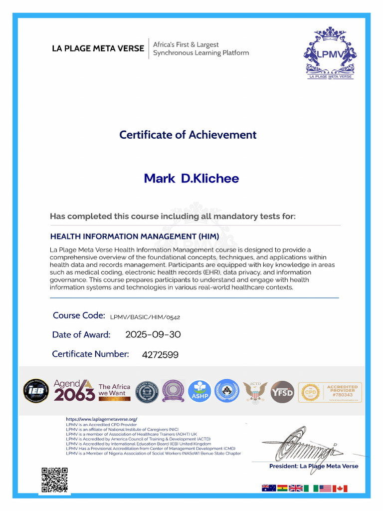 B 871 - Download Your Certificate On Health Information Management (HIM ...