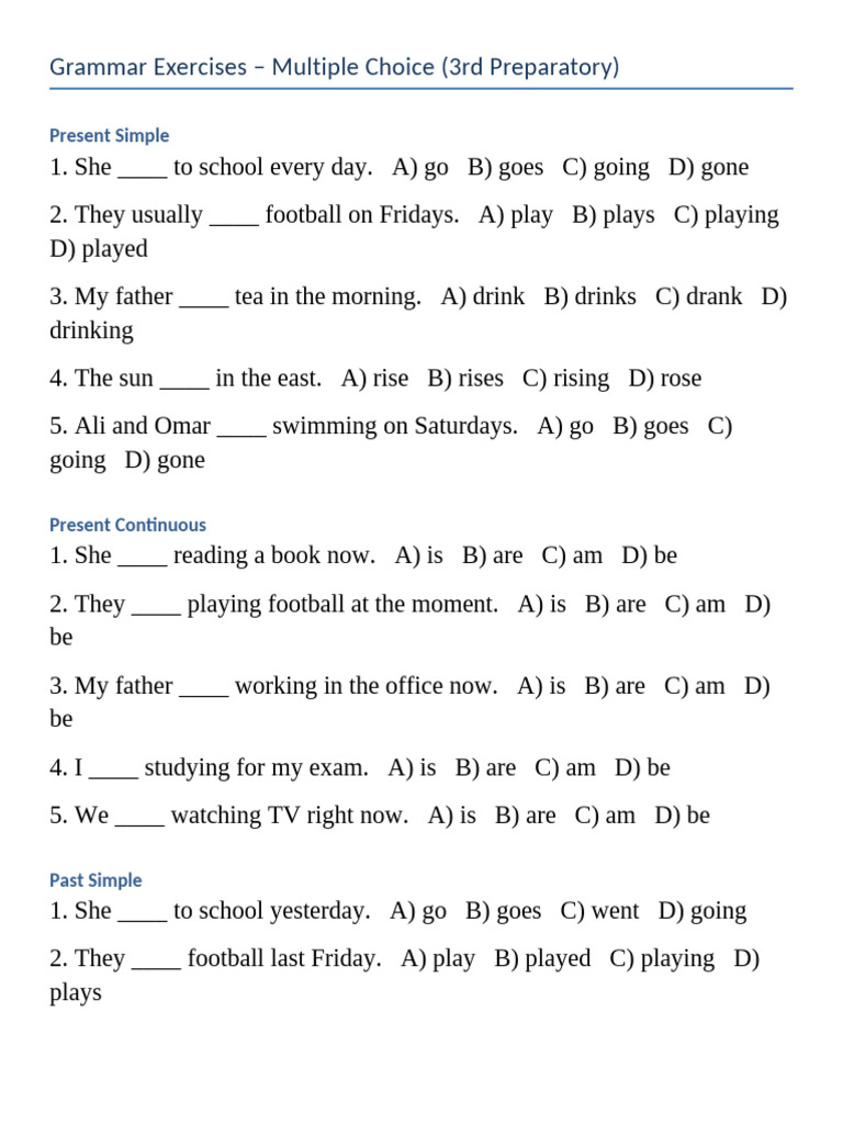 Tense Practice Exercises MCQ Formatted | PDF