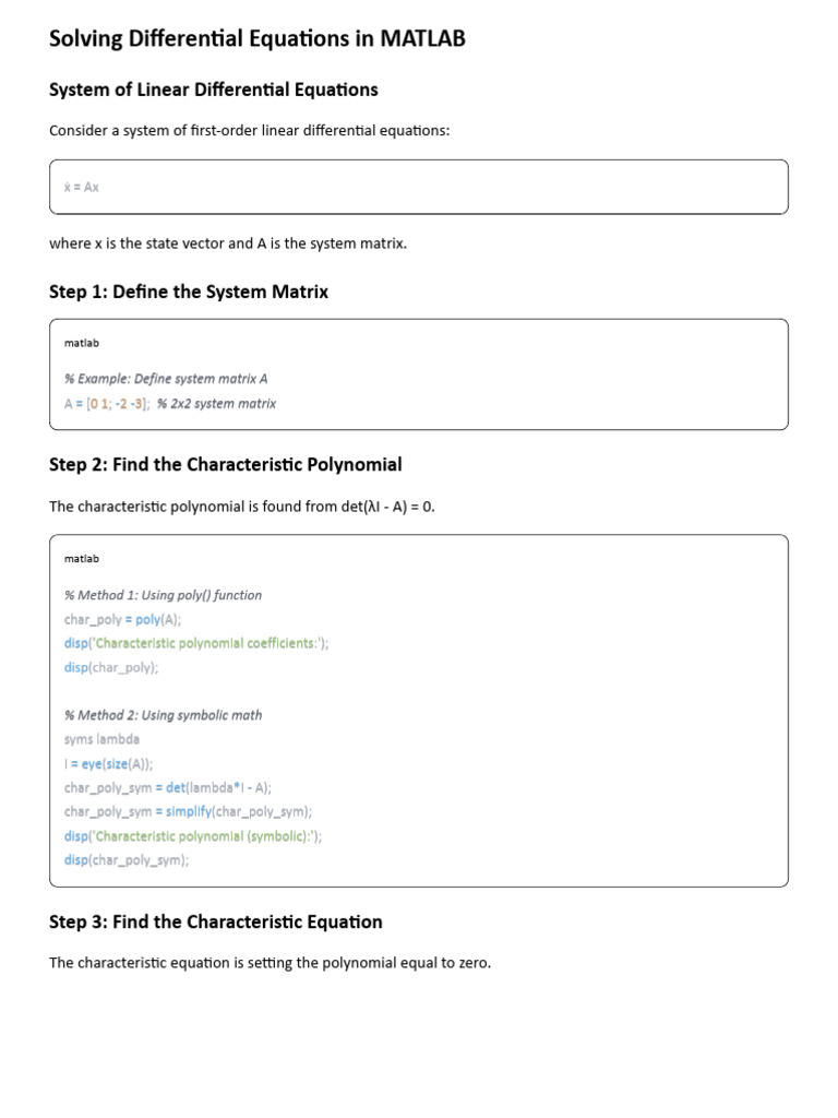 Solving Differential Equations in MATLAB | PDF | Eigenvalues And Eigenvectors | Algebra