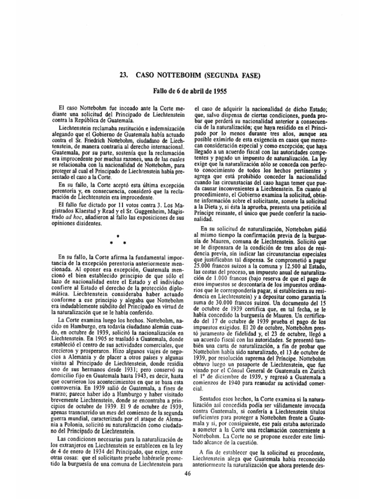 Corte Internacional de Justicia, Caso Nottebohm | PDF