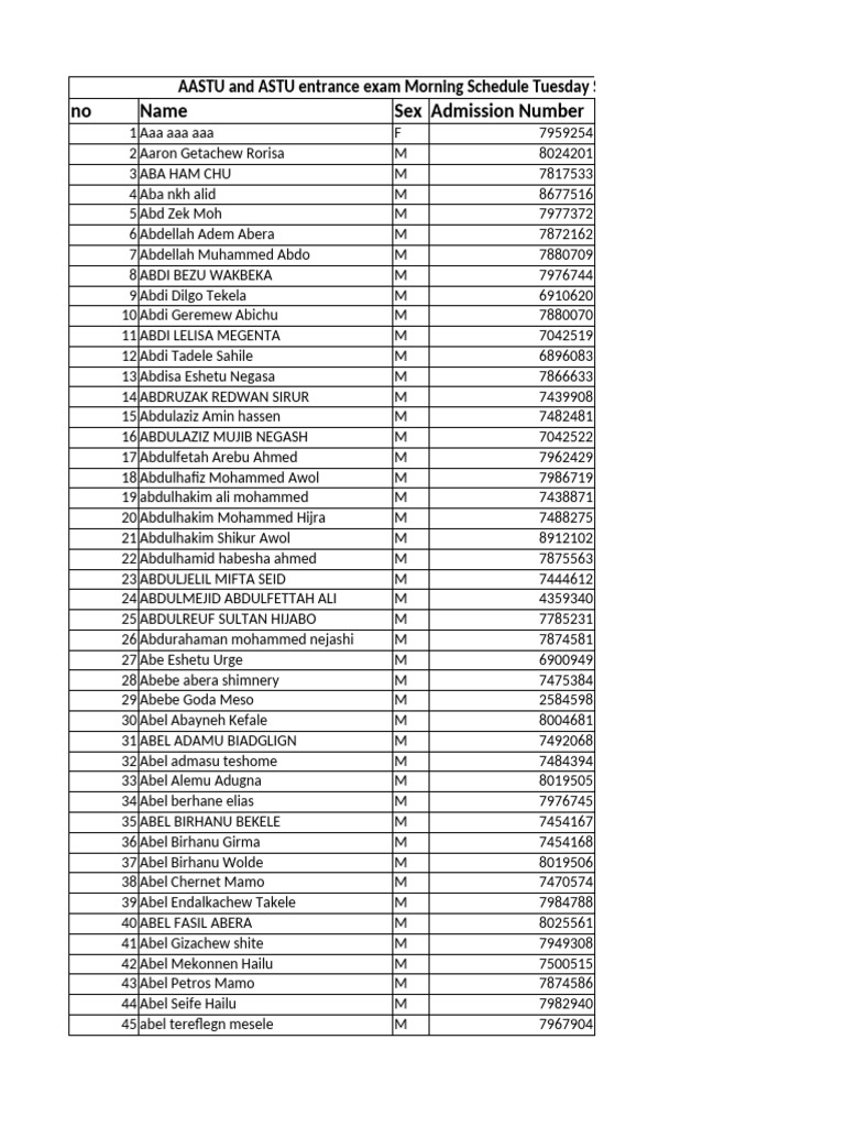 AASTU and ASTU Entrance Exam Tuesday September 30, 2025 Morning | PDF