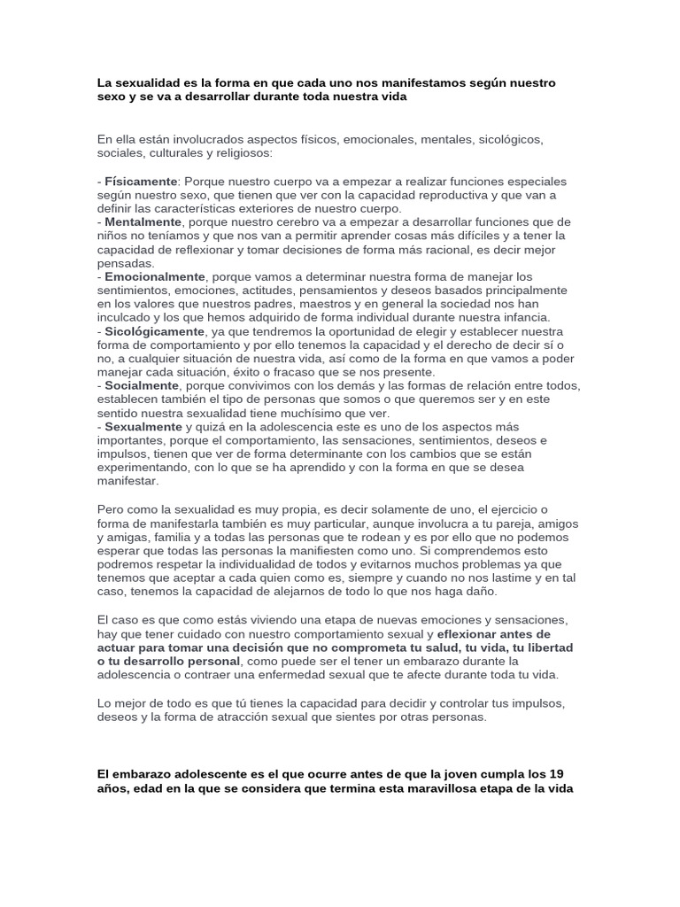 Un Embarazo No Deseado Durante La Adolescencia Se Puede Prevenir Siempre | PDF | Control de la ...