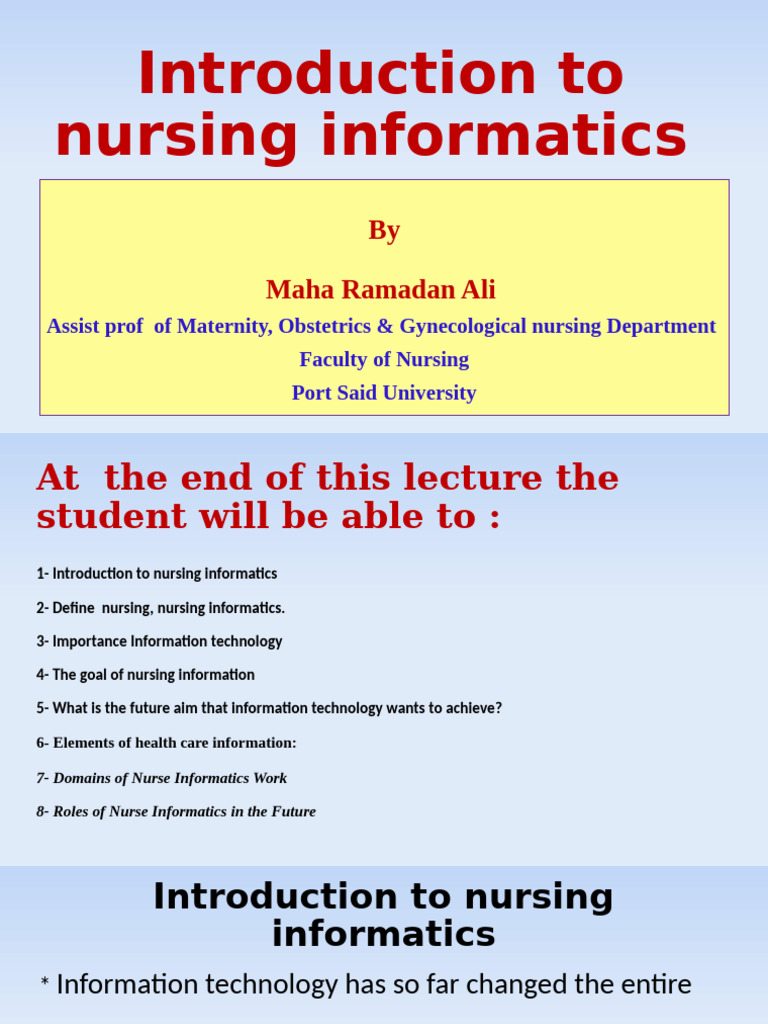Nursing Informatics Overview and Future Insights | PDF | Health ...