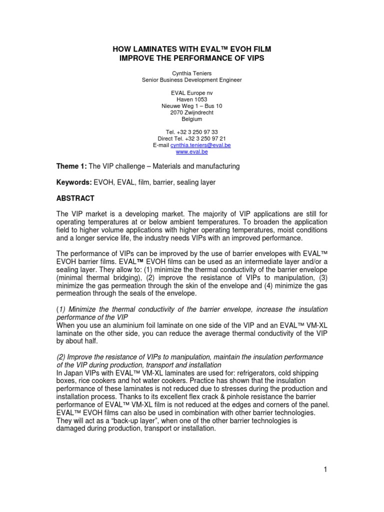 How Laminates With Eval™ Evoh Film Improve The Performance of Vips ...