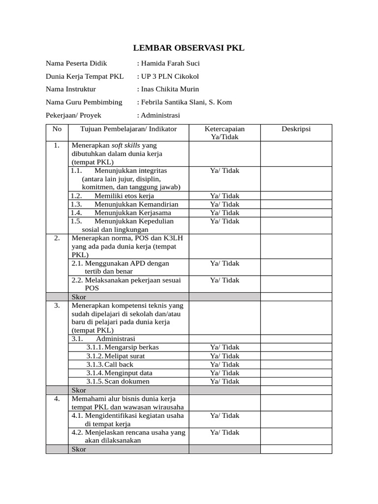 Observasi PKL Administrasi di PLN Cikokol | PDF