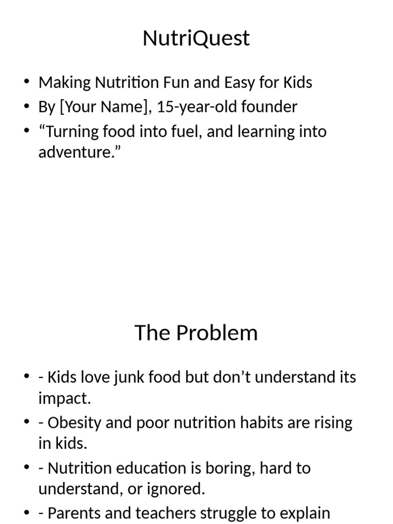 NutriQuest Pitch Deck | PDF | Junk Food | Healthy Diet