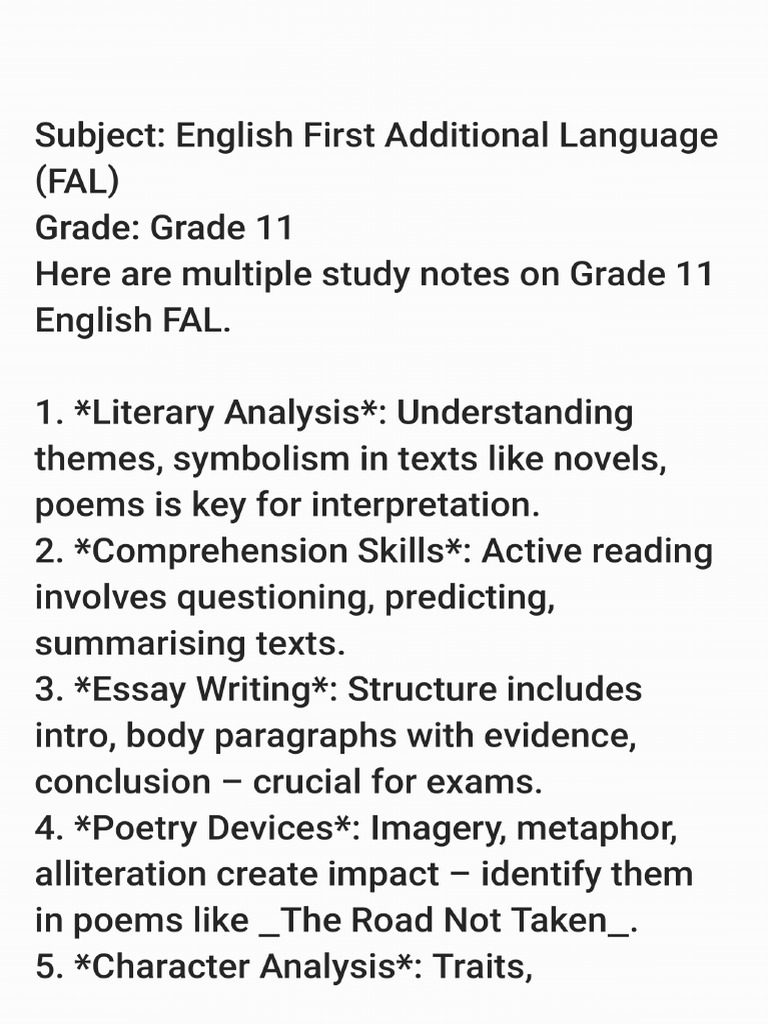 English First Additional Language Study Notes - 251001 - 220725 | PDF