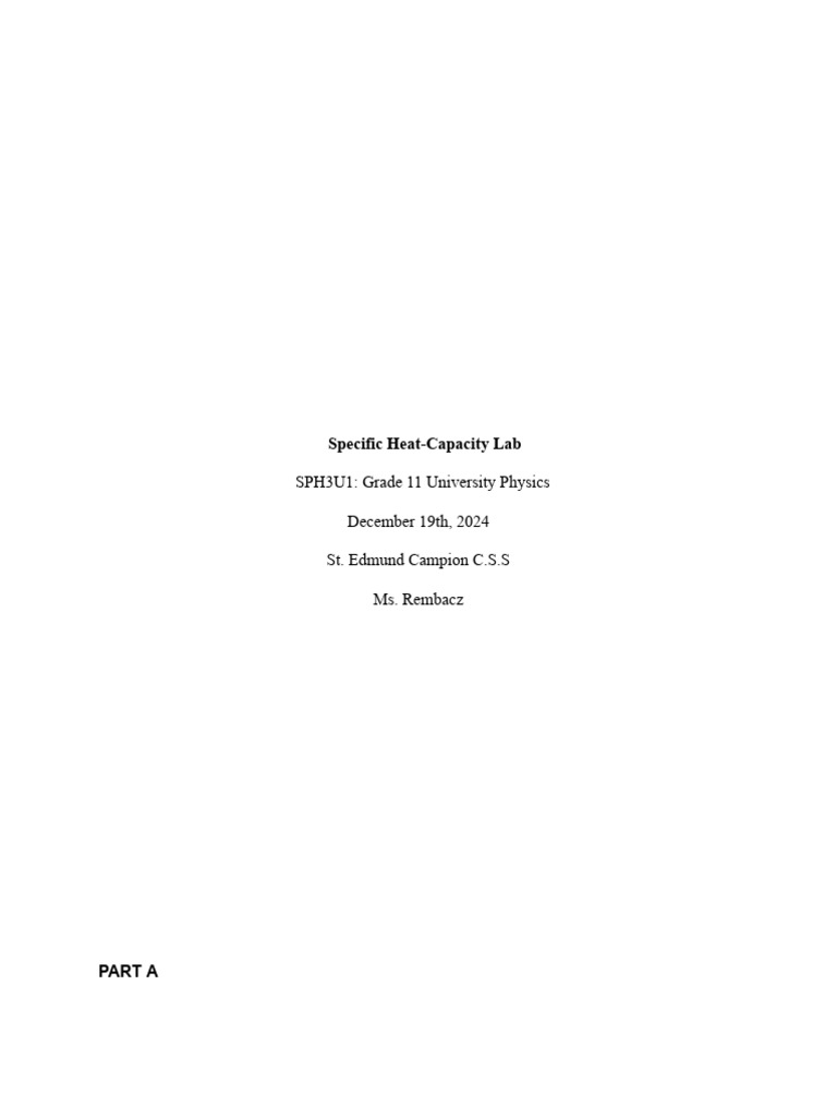 Specific Heat-Capacity Lab II SPH3U1 II St. Edmund Campion Catholic ...