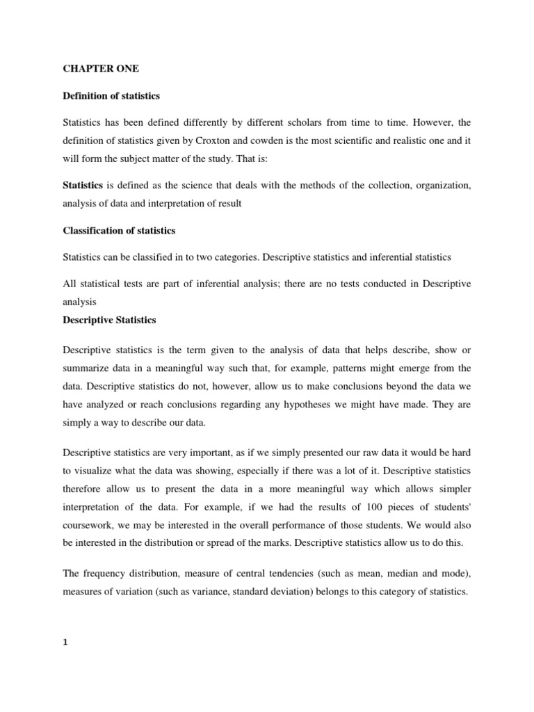 Chapter One Definition of Statistics | PDF | Sampling (Statistics ...